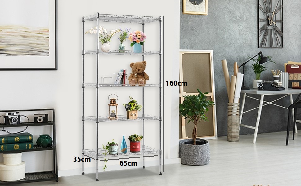 5-Tier Steel Shelving Kitchen Rack Organizer Metal Storage Rack Unit ...