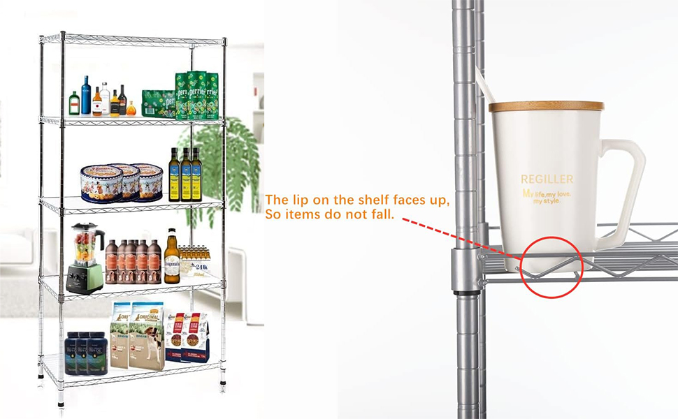 5-Tier Steel Shelving Kitchen Rack Organizer Metal Storage Rack Unit ...