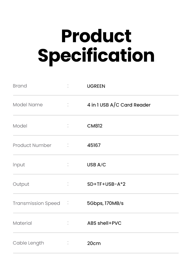 Ugreen 4 in 1 Type-C/USB-A Dual Plug SD TF USB-A Card Reader for Camera ...