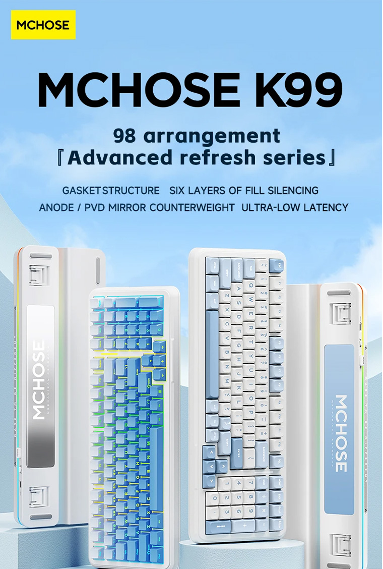 MCHOSE K99 Customized Mechanical Keyboard Gasket Structure RGB Low Delay Wireless Bluetooth ...