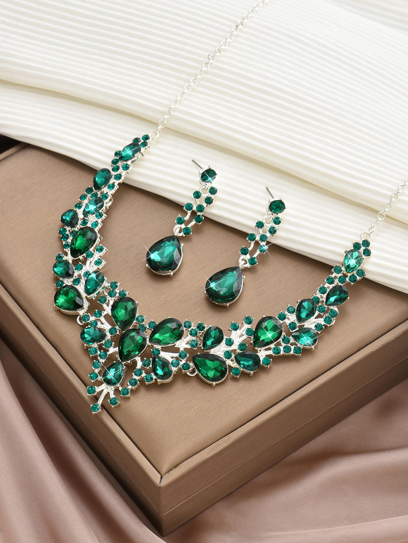 3 Pieces European American Fashion Crystal Necklace Earring Set Bridal ...