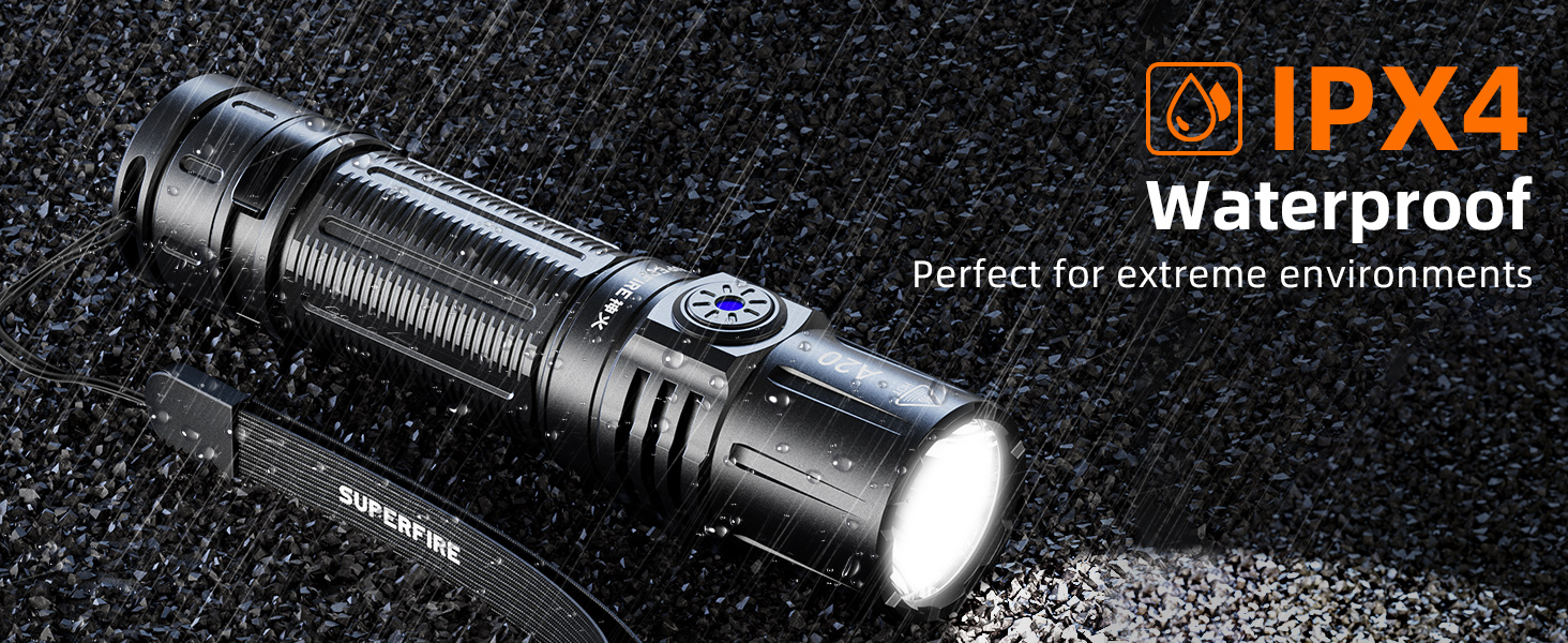 SUPERFIRE Flashlight A20 20W High-power 2000 Lumens Super Bright Type-C ...
