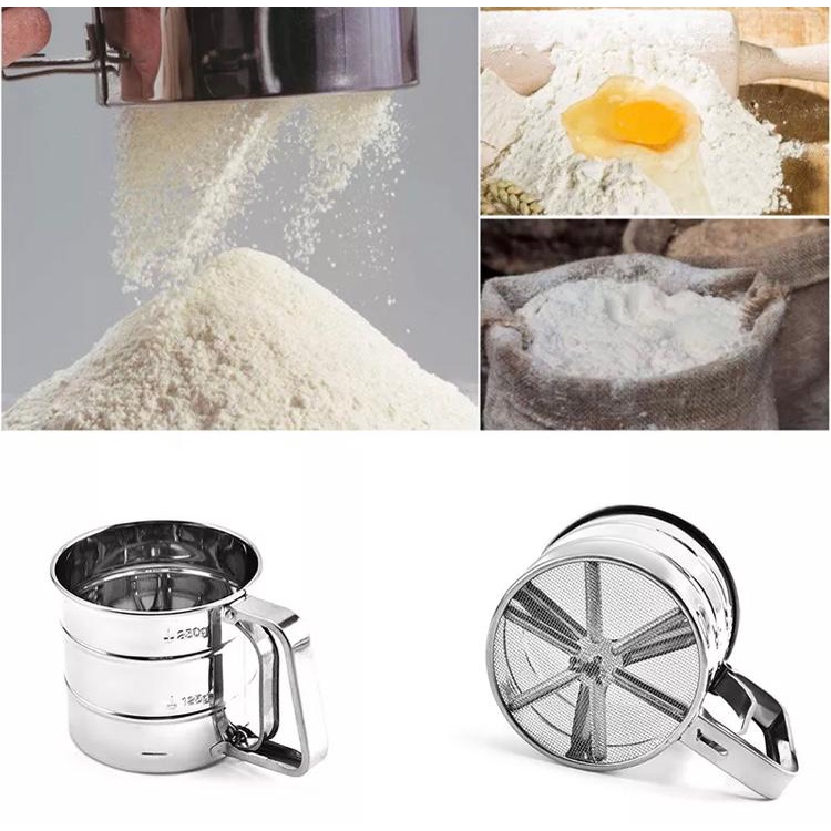 Double layer flour sieve stainless steel manual flour sieve cup ...