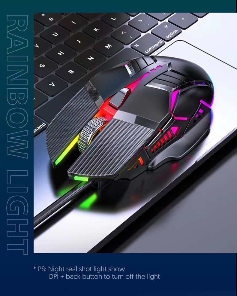 6-button Wired Mouse Luminous Gaming Game Office Mute Colorful Glare ...