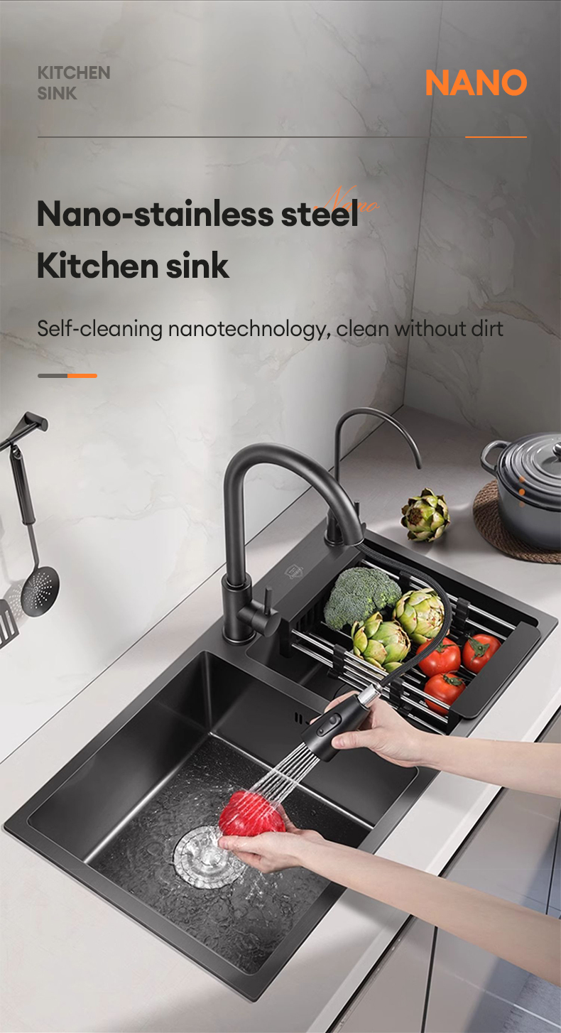 KEVE 304 Stainless Steel Black Kitchen Sink Complete Set Stainless ...