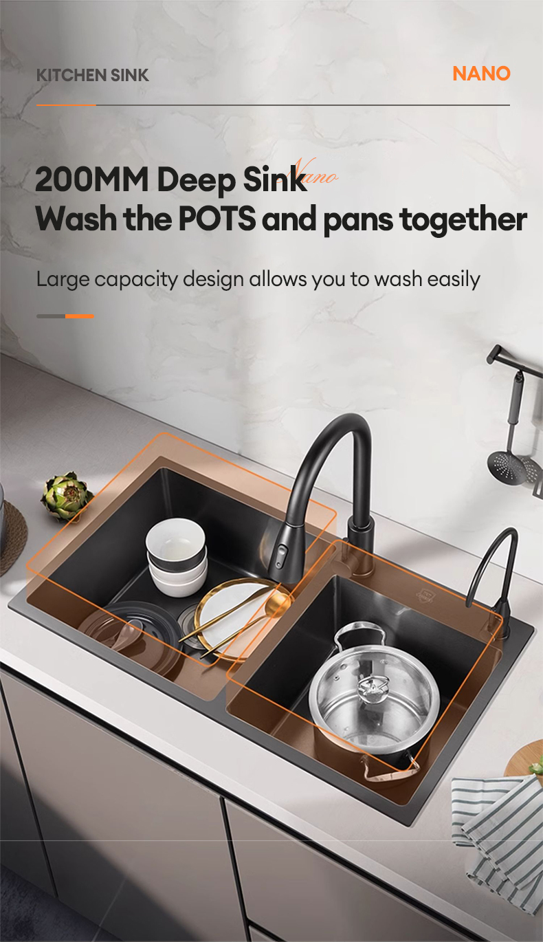 KEVE 304 Stainless Steel Black Kitchen Sink Complete Set Stainless ...