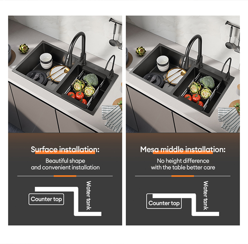 KEVE 304 Stainless Steel Black Kitchen Sink Complete Set Stainless ...