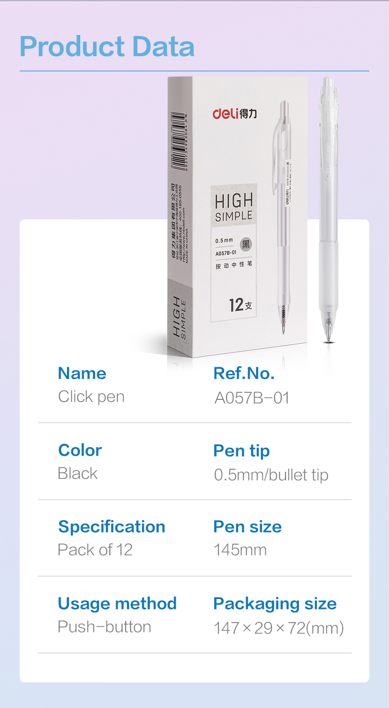 Deli Ballpen Press Gel Pen 0.5mm Black Ink Writing Pen For School ...