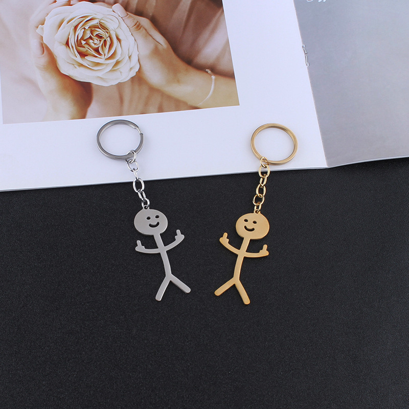Funny Middle Finger Stickman Keychains for Men Women Titanium Steel ...
