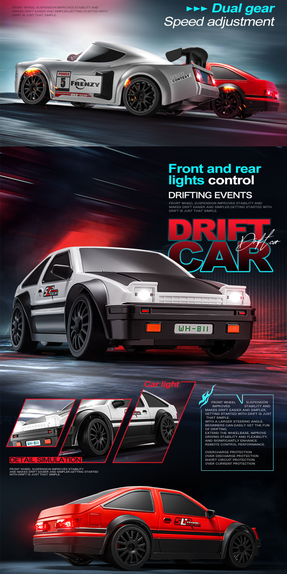 4WD RC 1/24 Drift Racing Car Toy GTR AE86 Car Model Ford Mustang Sport Style Car Remote Control ...