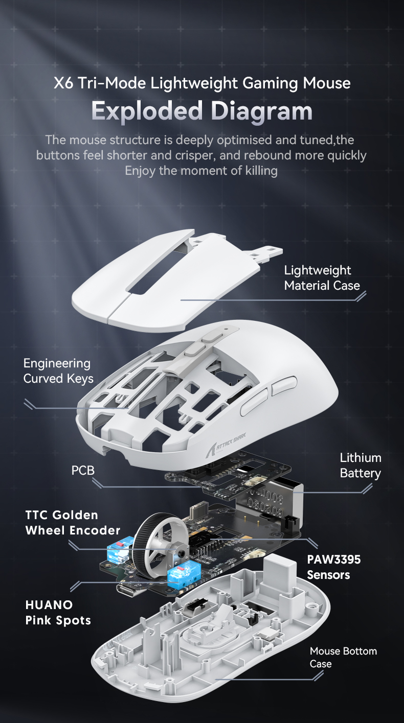 Attack Shark X6 wireless Mouse , RGB Touch Magnetic Charging Base,Tri ...