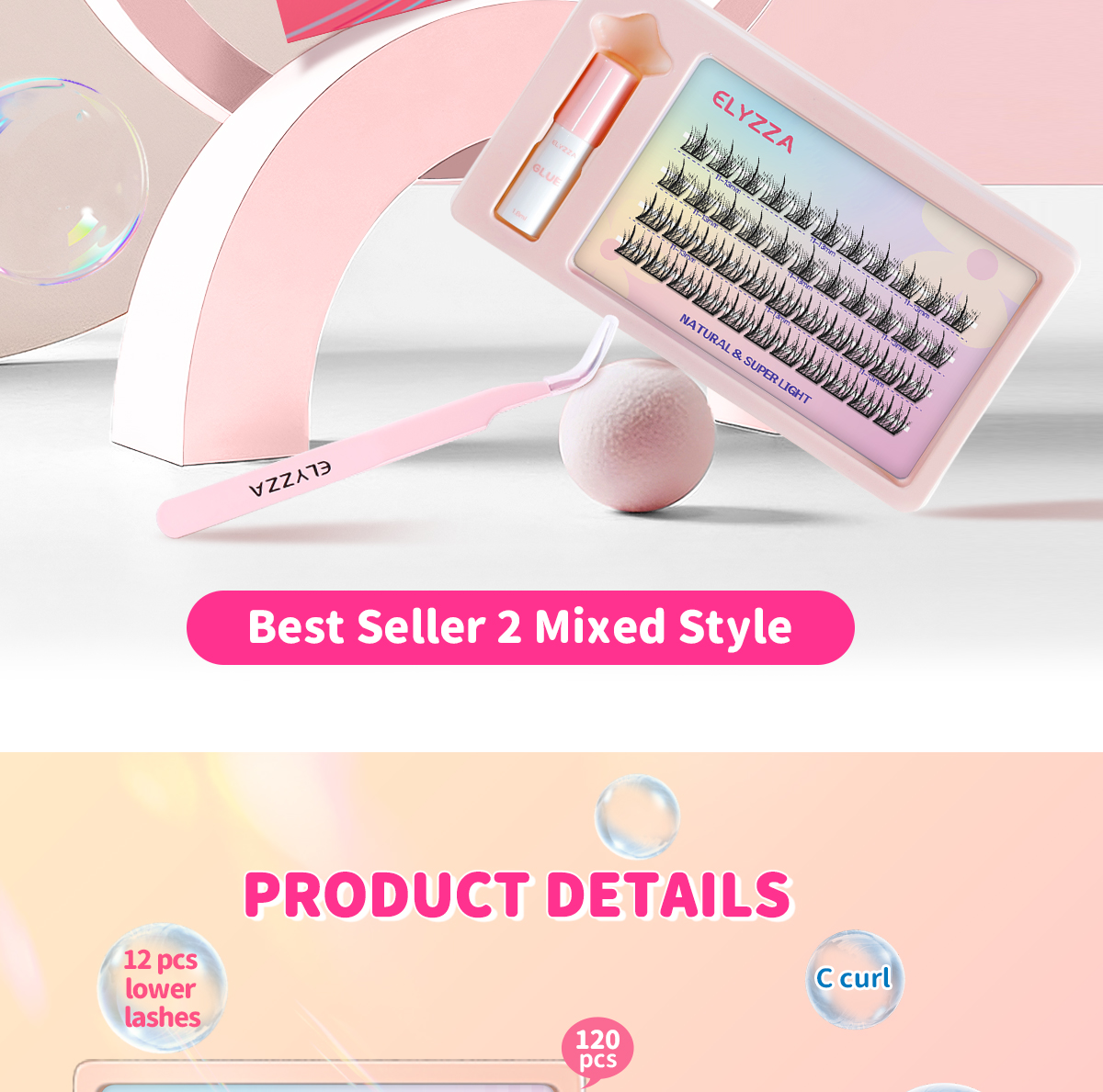 Elyzza Gemini&Crown Eyelash Extension 4IN1 Lash Bond Length 11-13mm C ...