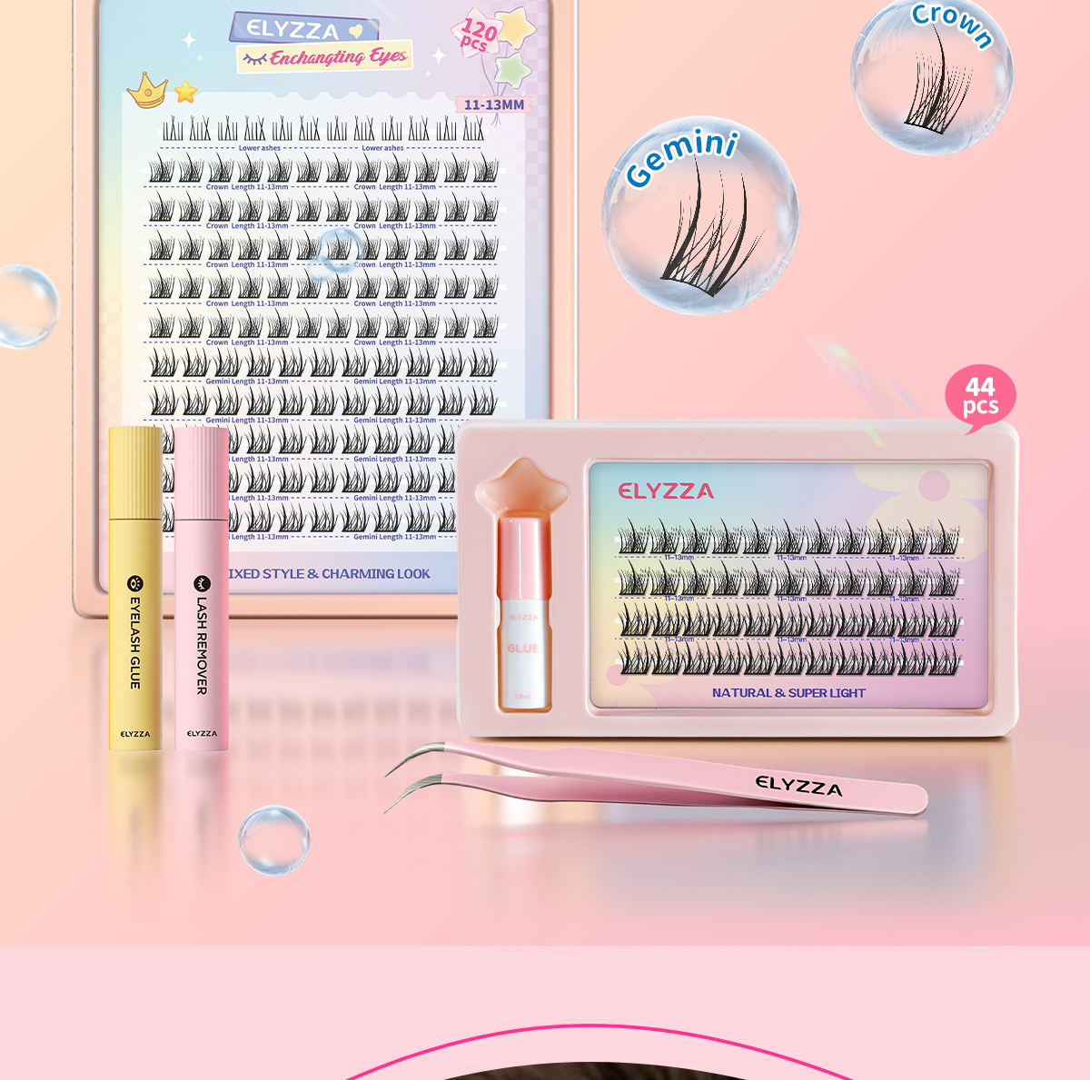 Elyzza Gemini&Crown Eyelash Extension 4IN1 Lash Bond Length 11-13mm C ...