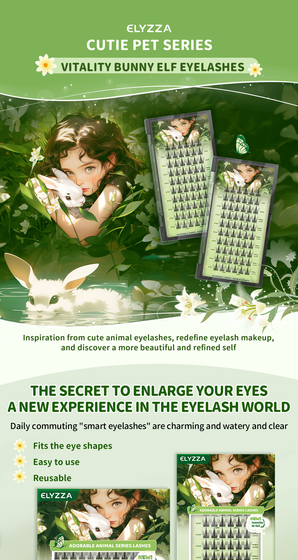 Elyzza Cutie Pet Bunny Elf Eyelashes Extension 4IN1 Lash Bond New LC ...