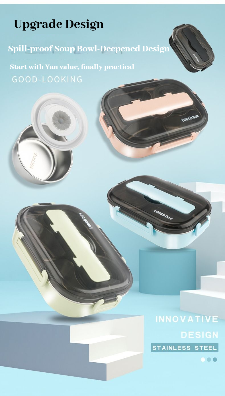 304 Stainless Steel Insulated Lunch Box Leak-Proof Dinnerware Set Adult ...