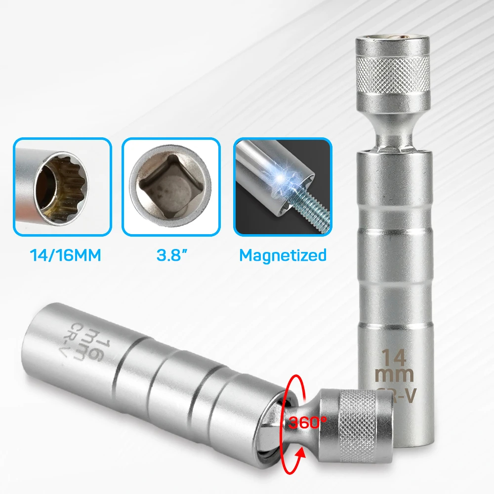 Magnetic Flexible 14/16mm Spark Plug Socket Wrench Adapter Set ...