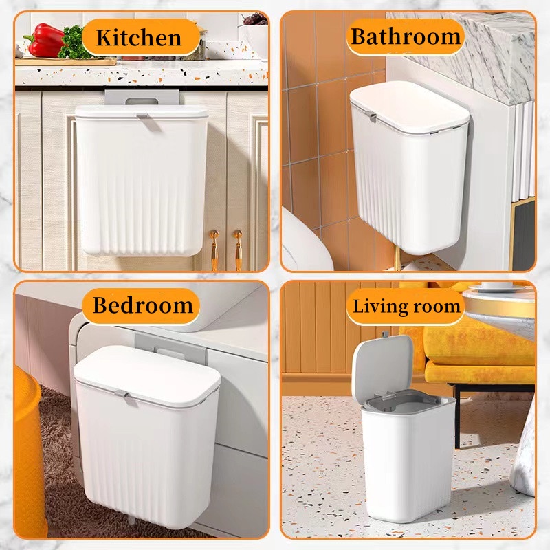 9L Wall Mounted Trash Can with Cover Bathroom Hanging Trash Bin with ...