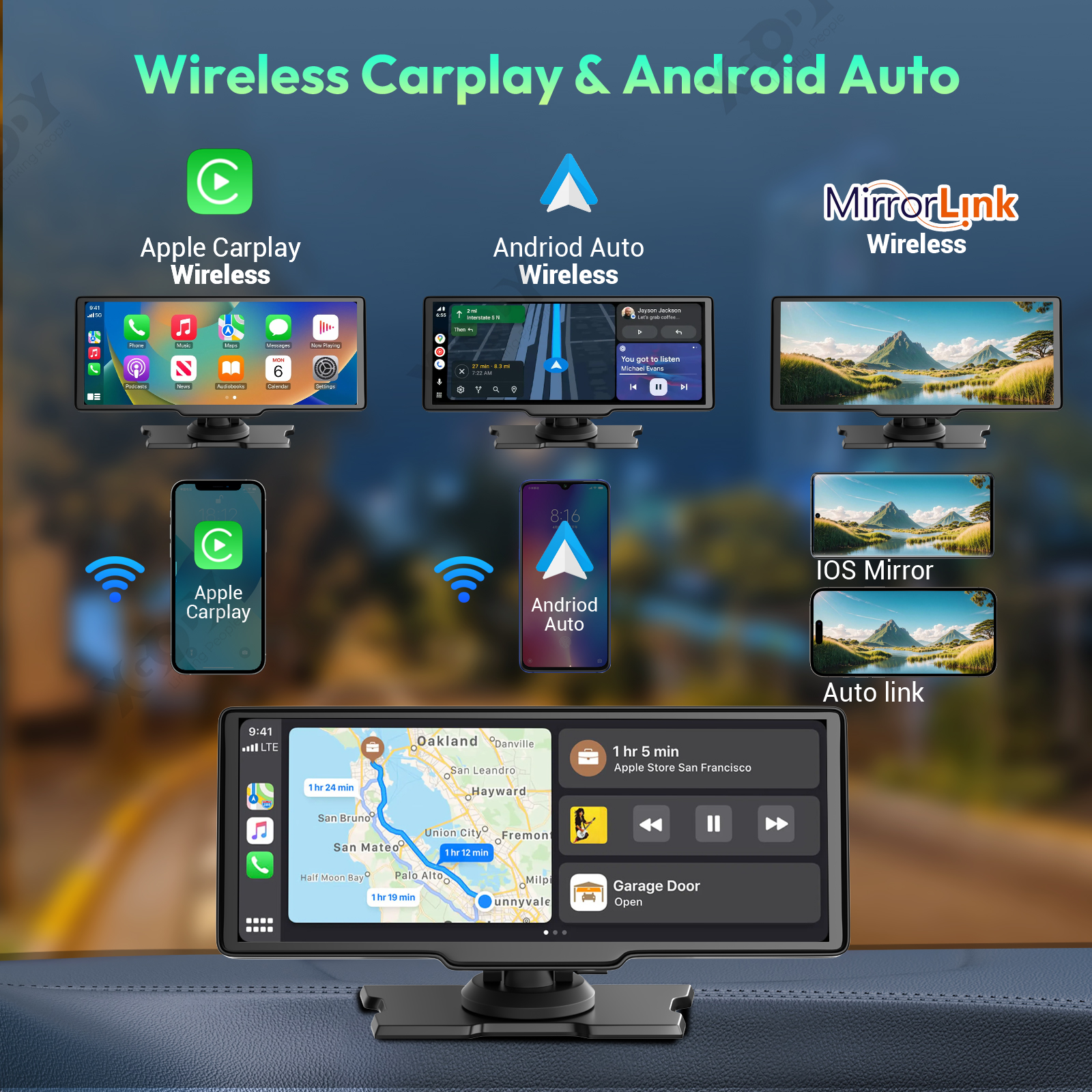 ESSGOO 10.26" Portable Wireless Carplay Radio Car Multimedia Player FHD ...