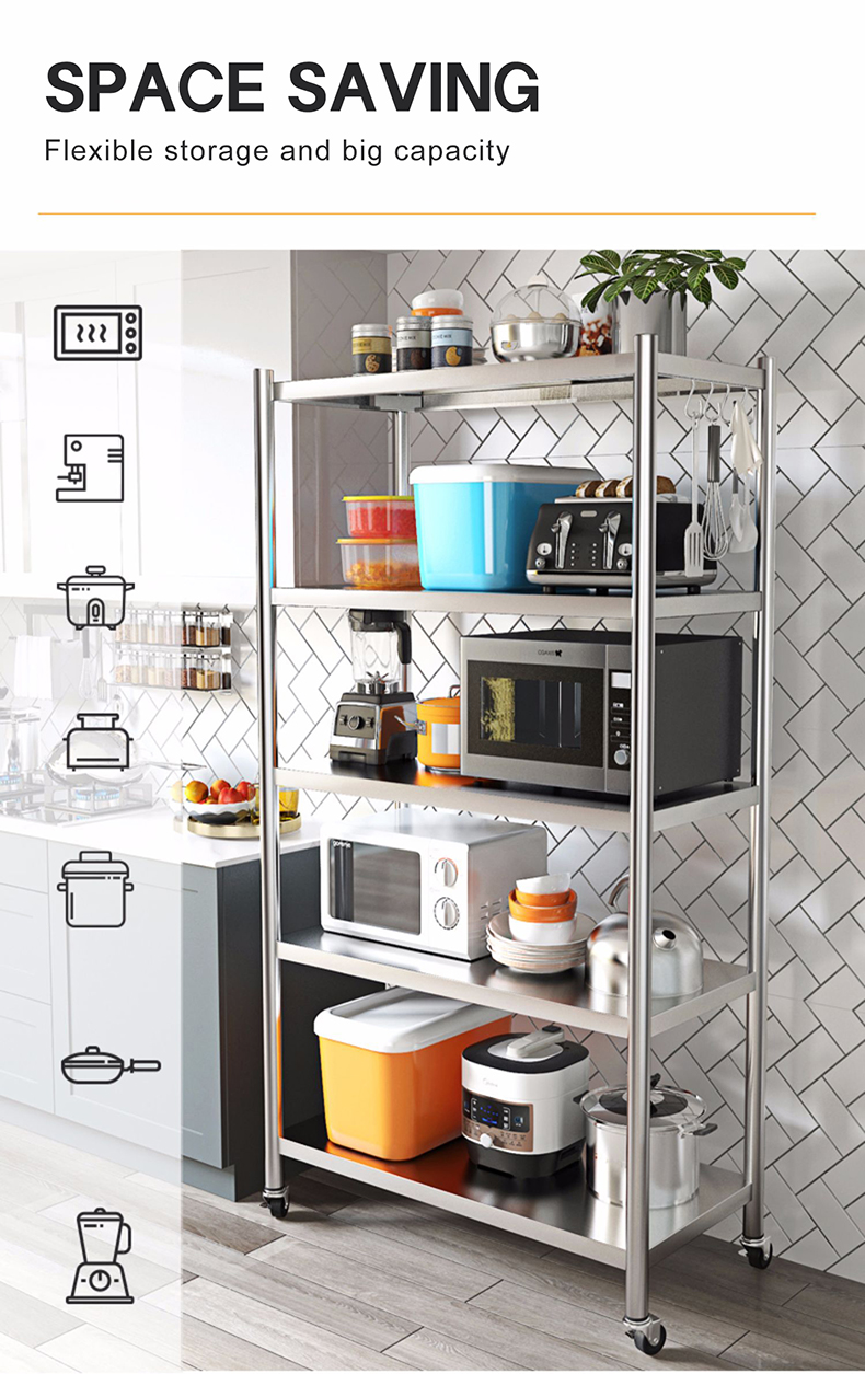 【Ship Locally】Kitchen Organizer Storage Rack With Wheels Stainless ...