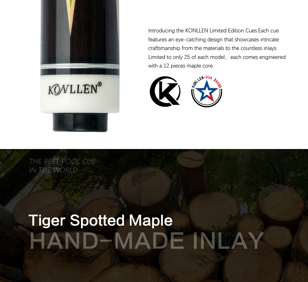 KONLLEN Inlay Pool Cue Stick Carbon Tube Silver Ring Billiard Cue 12 ...