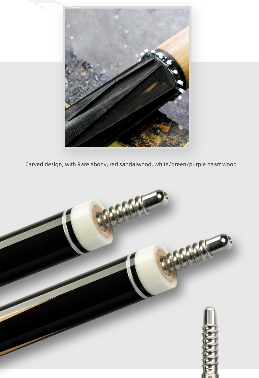 KONLLEN Inlay Pool Cue Stick Carbon Tube Silver Ring Billiard Cue 12 ...