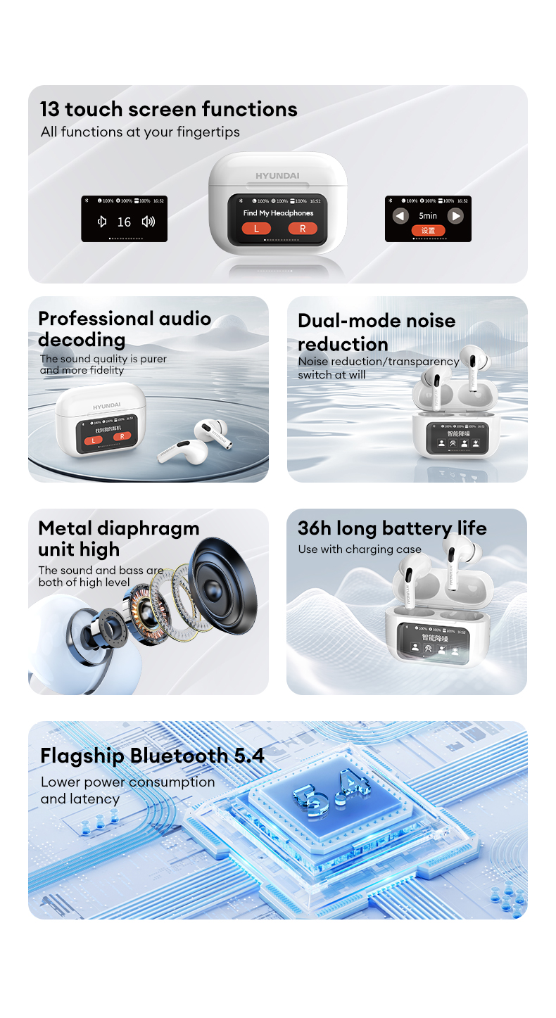 Hyundai HY-Y11 Bluetooth Earphone HIFI Stereo Smart Touch Dual Mode ...