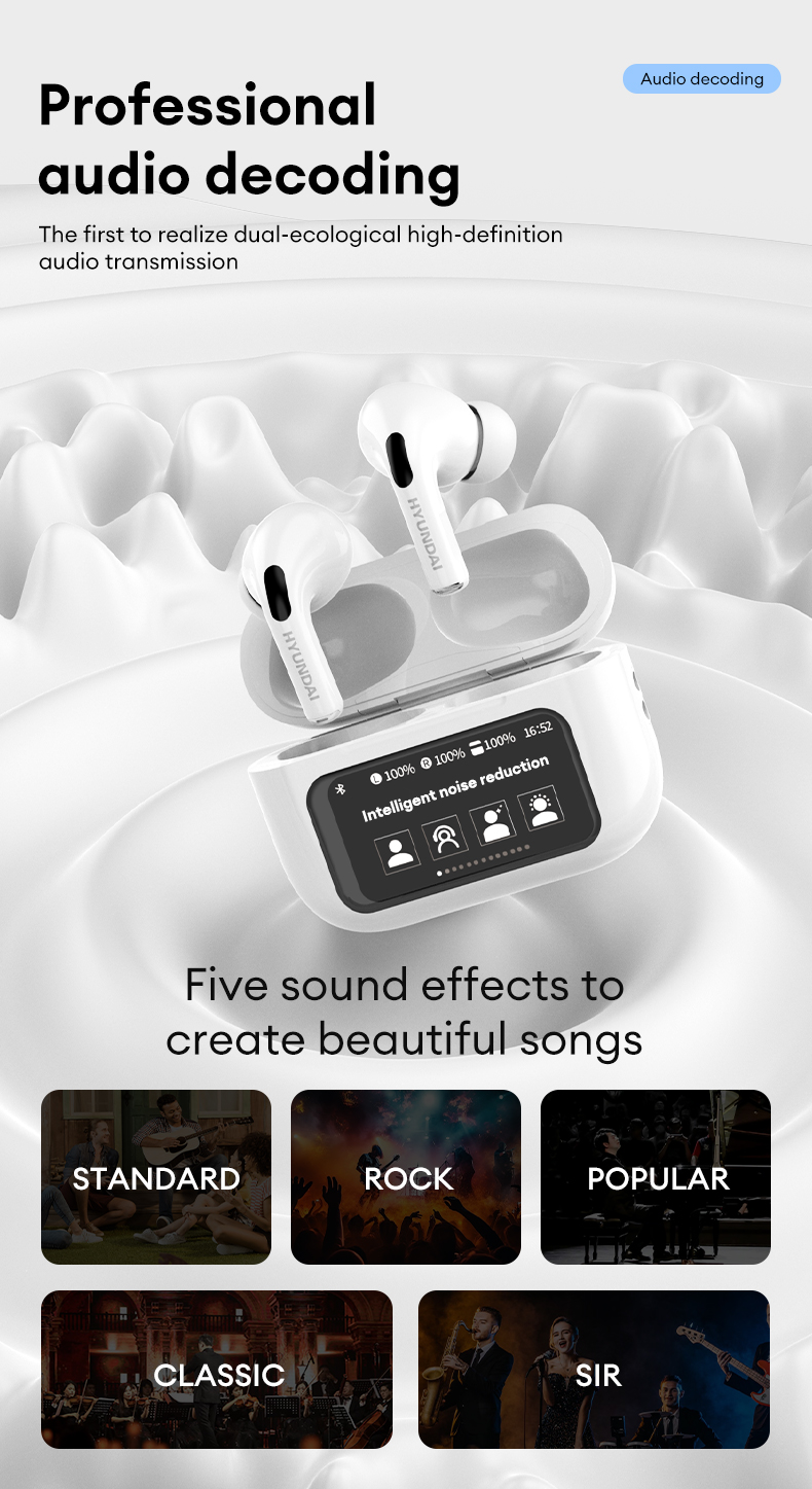 Hyundai HY-Y11 Bluetooth Earphone HIFI Stereo Smart Touch Dual Mode ...