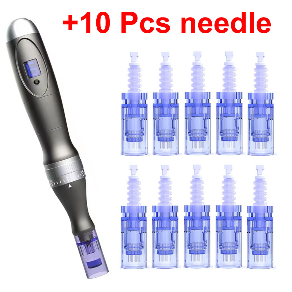 6 Speed Electric Derma Pen Wireless Microneedle Dr Pen with 10Pcs Needle Cartridges Machine ...