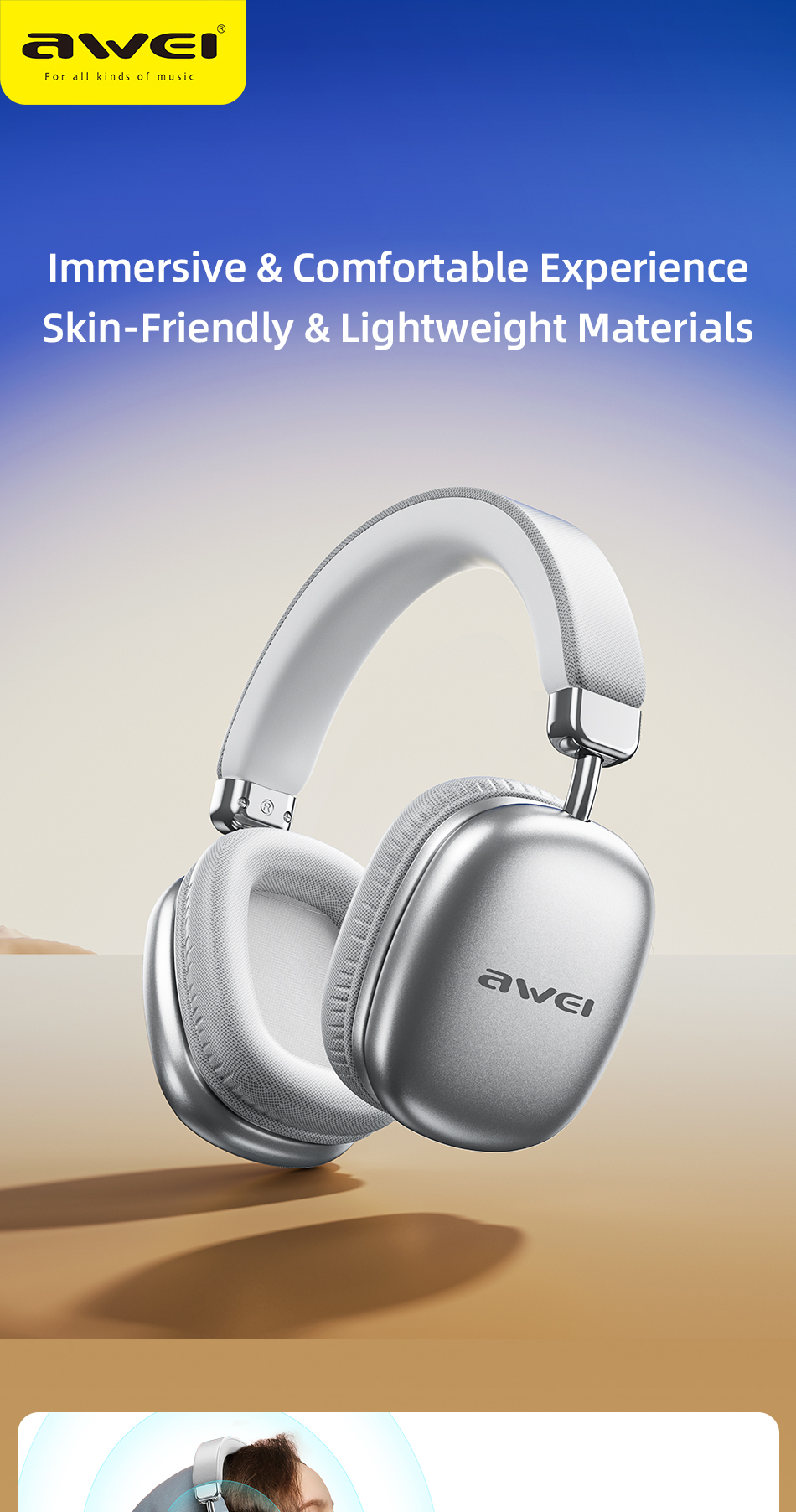 Awei AT7 True Wireless Headphone Bluetooth Low Latency 70 Hours Long ...