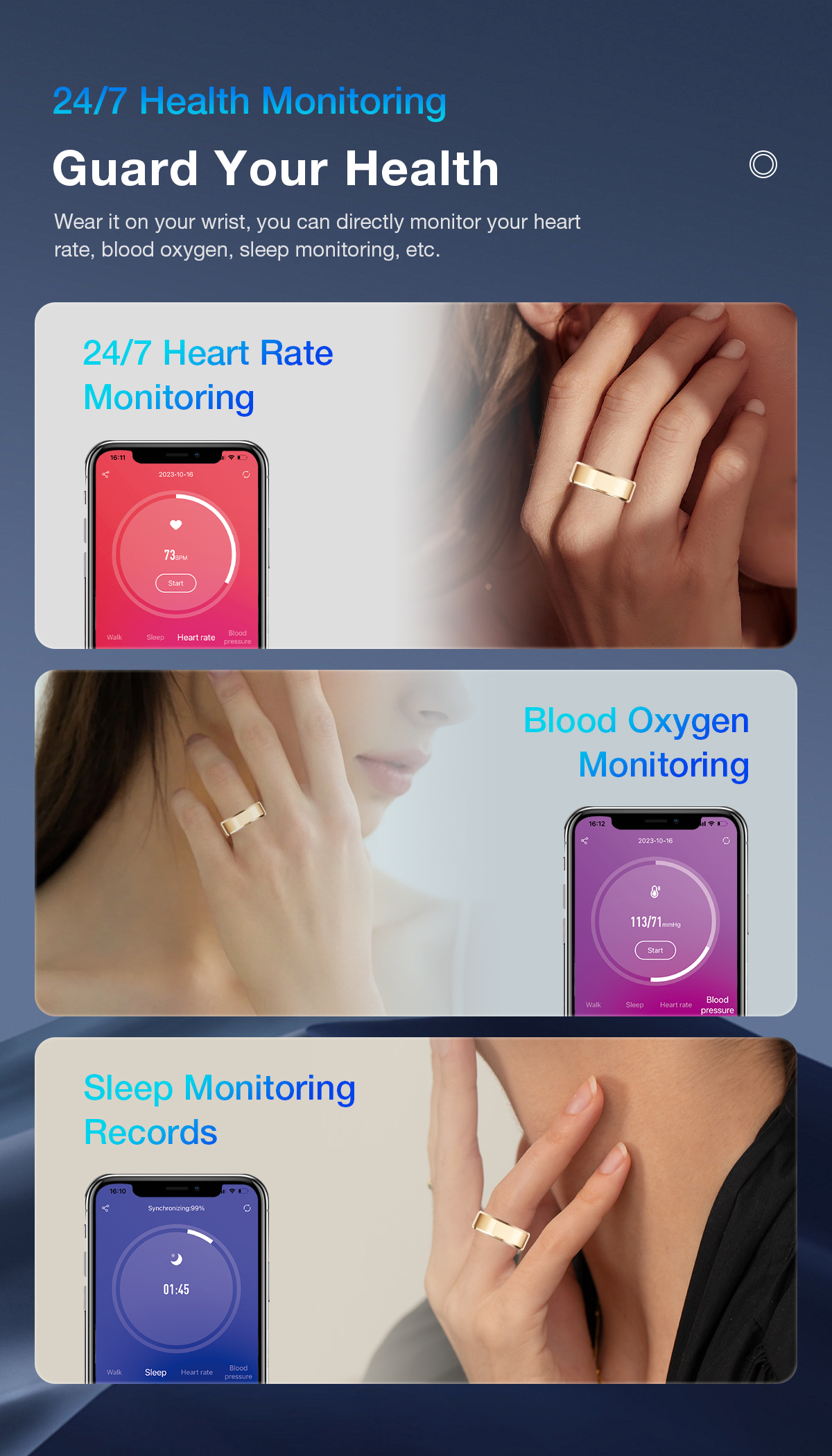 Aolon Ring Gen3 Smart Ring IP68 Waterproof Swimming Diving Sports ...