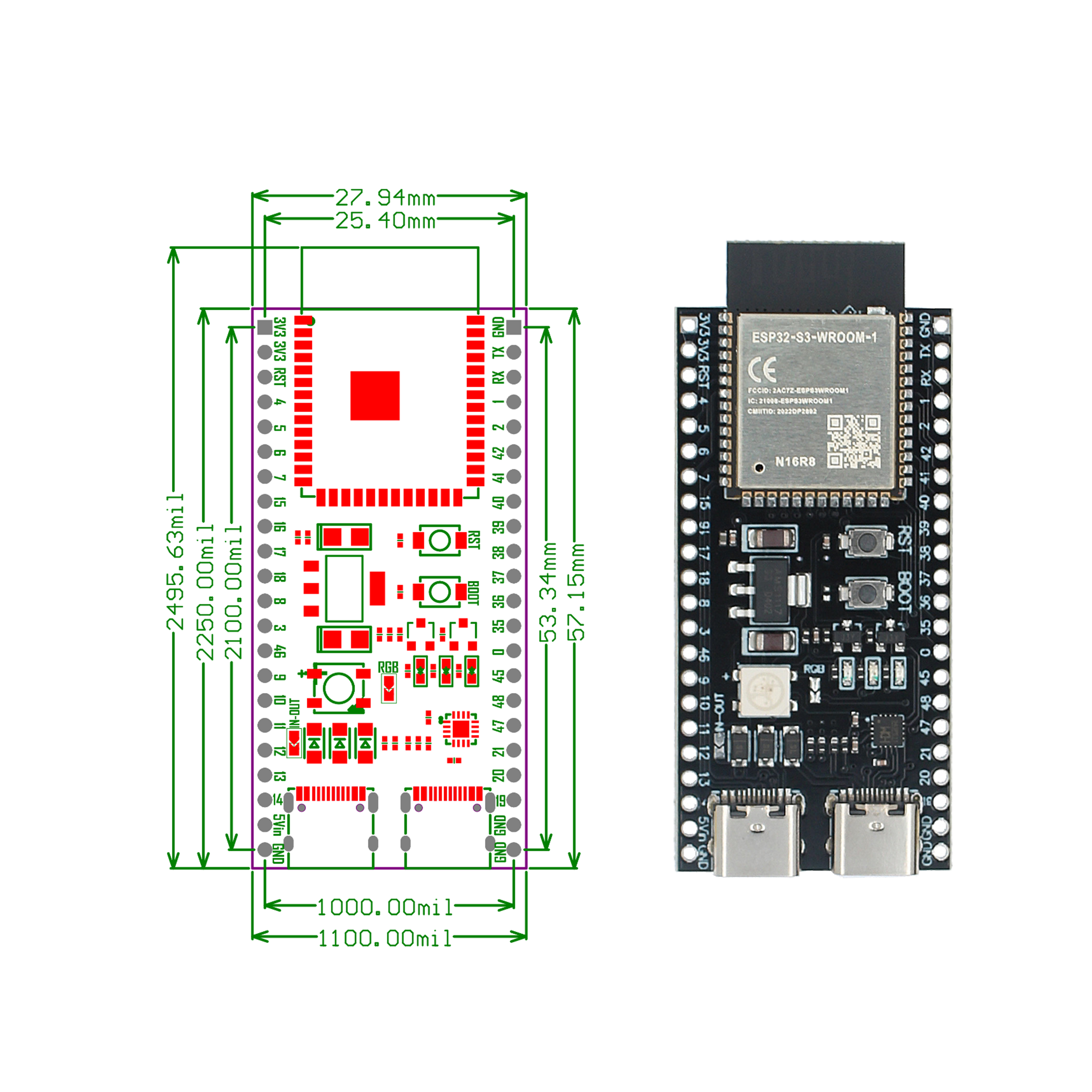 Esp32 S3 Development Board 2 4g Wifi Module For Arduino Esp Idf Esp32 S3 Wroom 1 N16r8 44pin