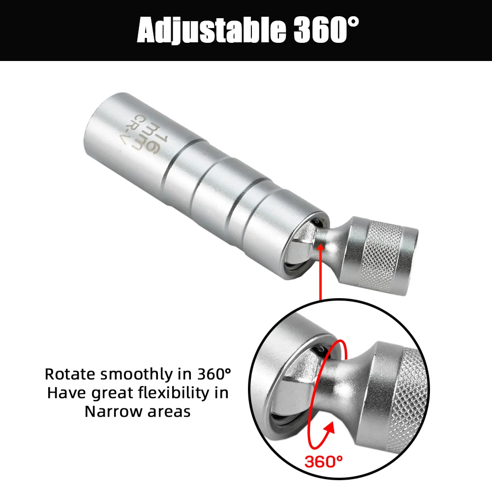 Magnetic Flexible 14/16mm Spark Plug Socket Adapter Set 3/8" Universal ...