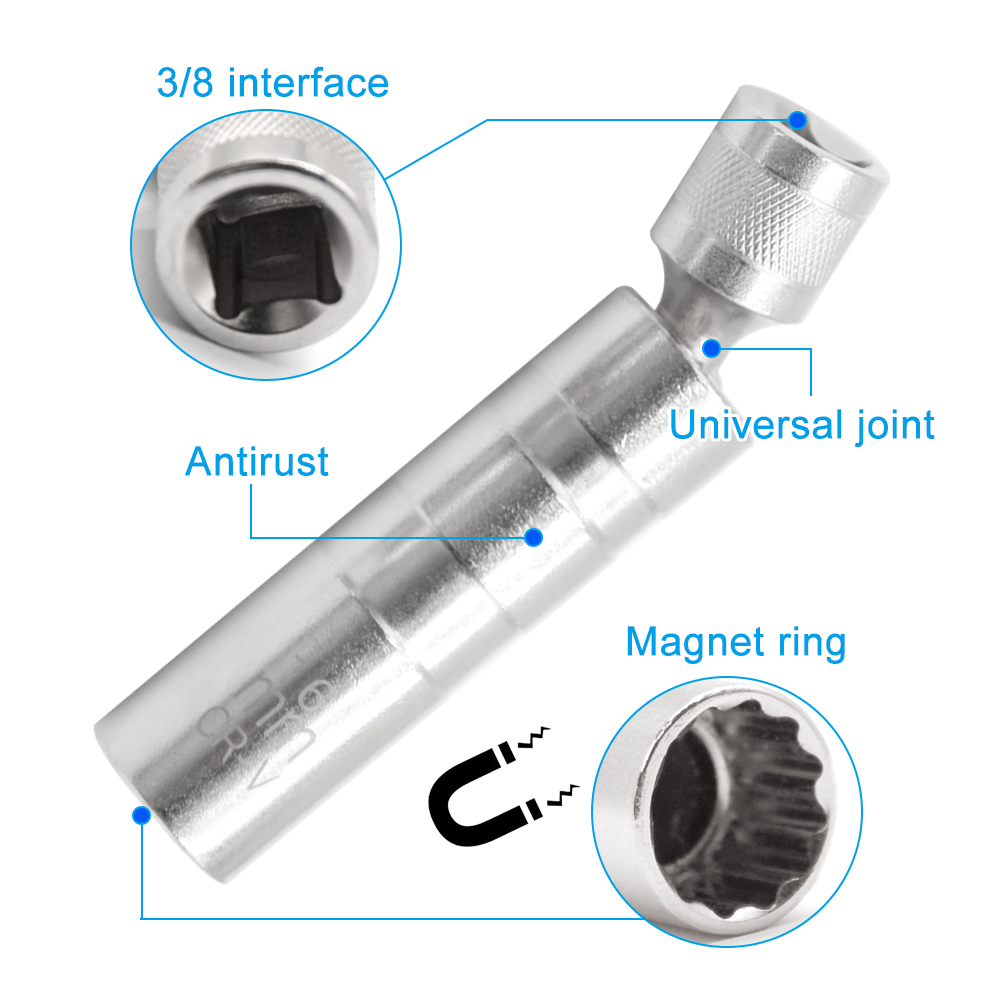Magnetic Flexible 14/16mm Spark Plug Socket Adapter Set 3/8" Universal ...