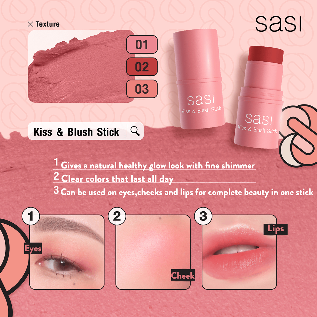 SASI Kiss & Blush Stick 4g (Soft, Natural Pigment for Lips and Cheek ...