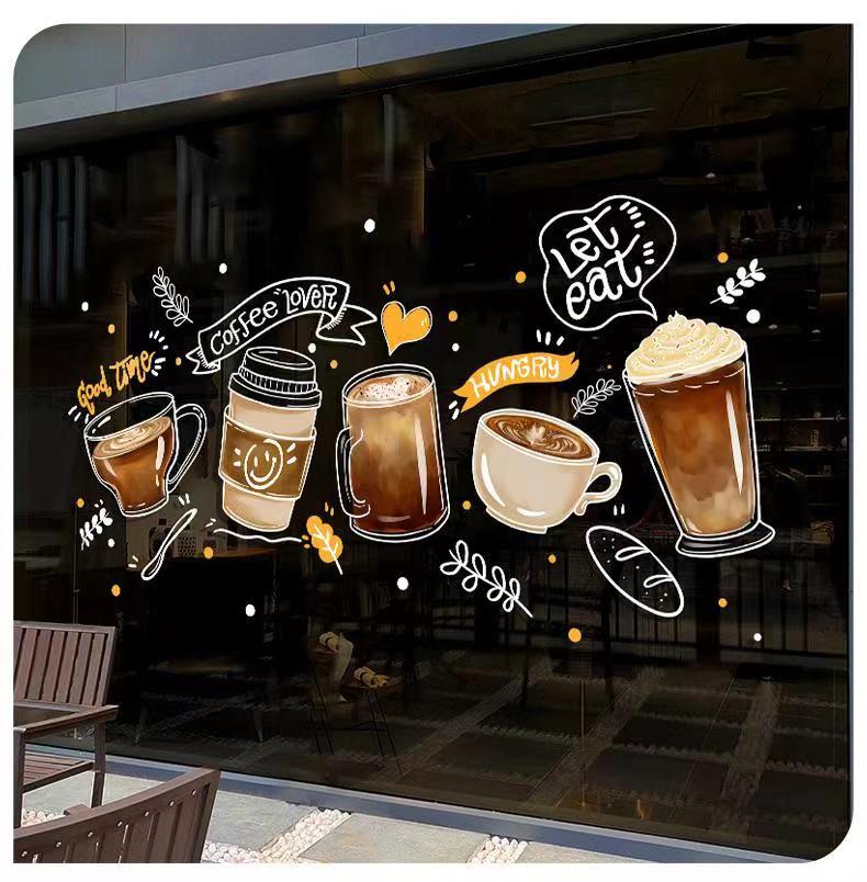 Cafe cafe cafe Glass Window Sticker Suitable for Decorative Milk Tea ...
