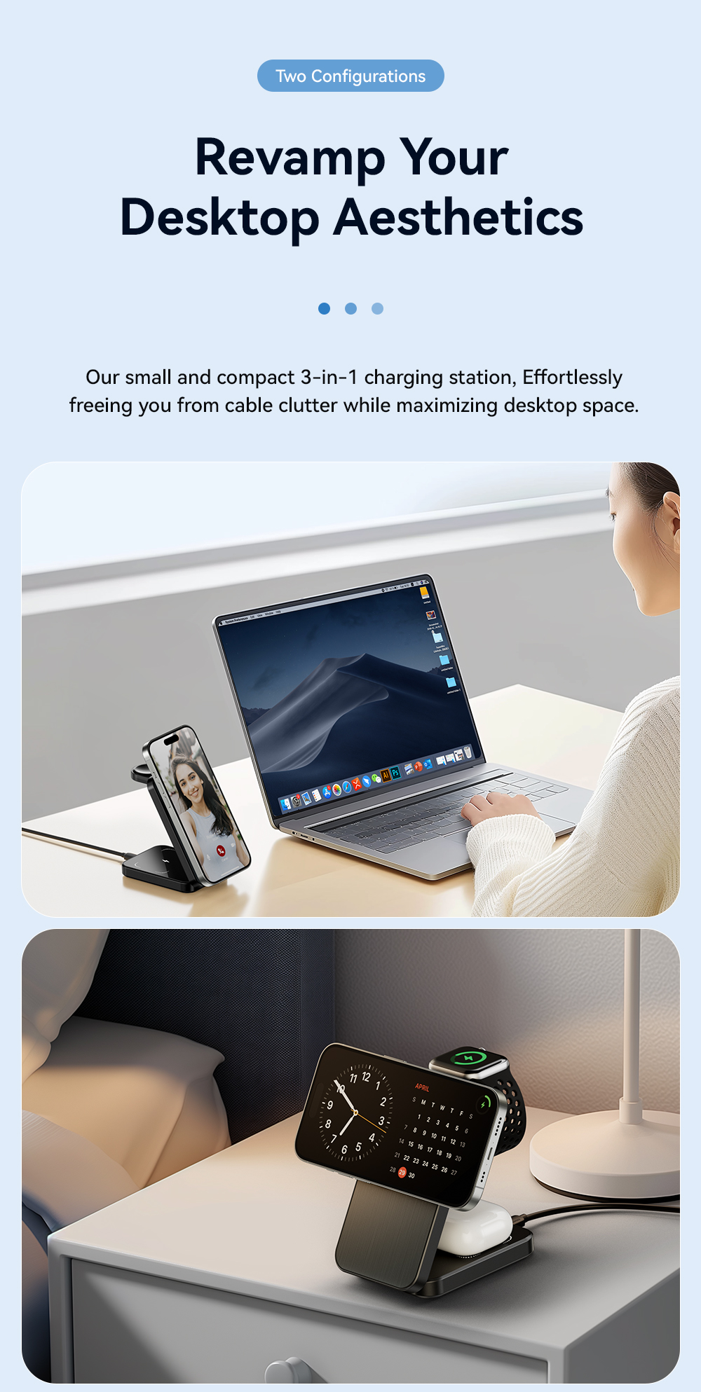 Essager 3 in 1 Magnetic Wireless Charging Stand 15W Fast Charger for ...