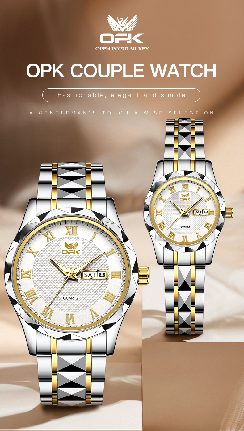 OPK Couple Watch Waterproof Quartz Stainless Steel Original Wristwatch ...