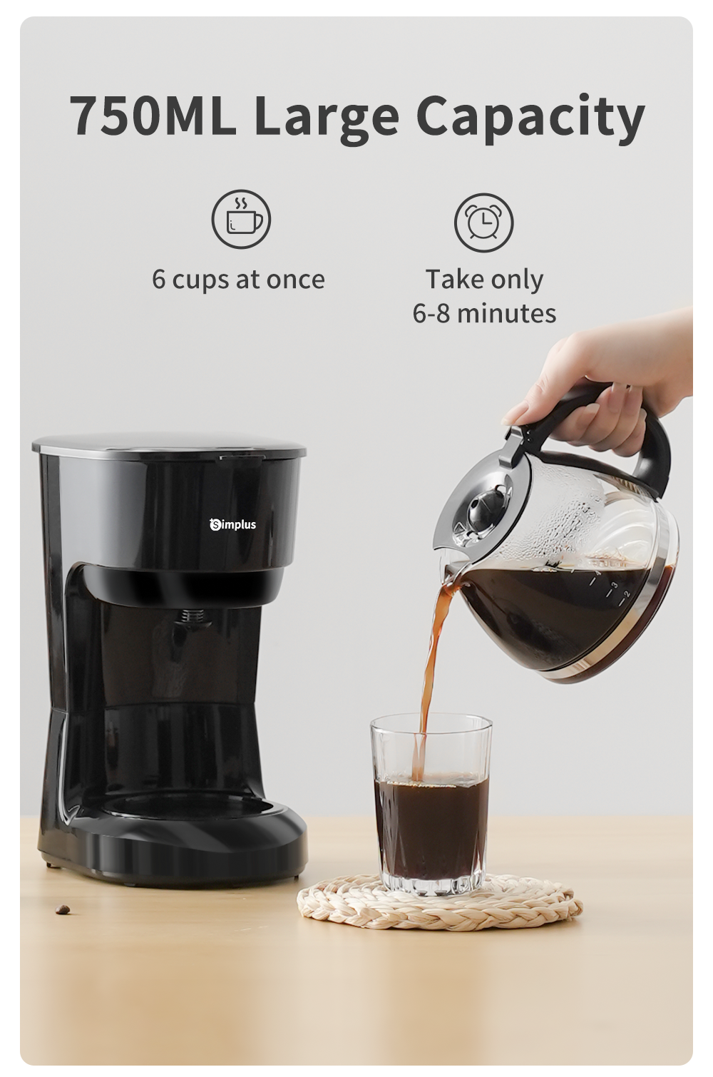 Simplus Drip Coffee Maker Coffee Machine 750ml Large Capacity Brew ...