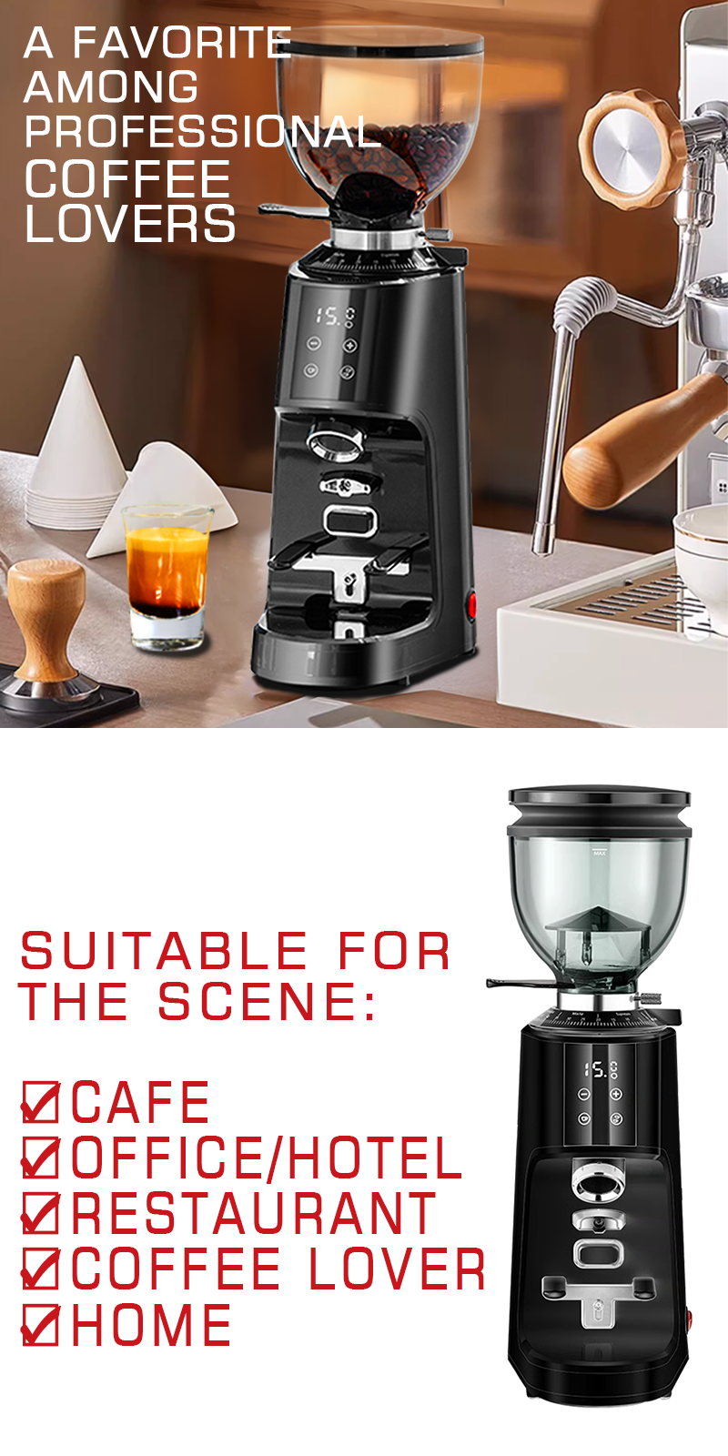 Lahome Commercial Coffee Grinder Flat Burr 100 Setting Automatic Bussiness Electric Espresso ...