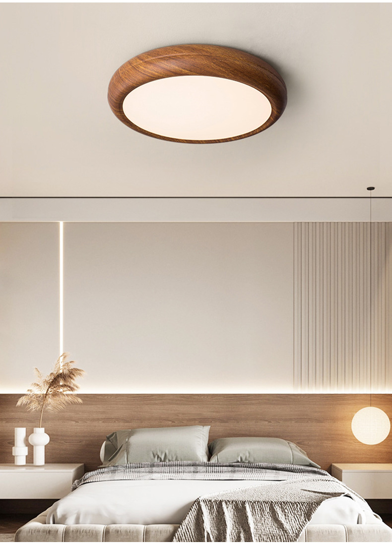 AIMI Geometric Round Ceiling Lamp Iron Acrylic Wood Grain Lampshade ...