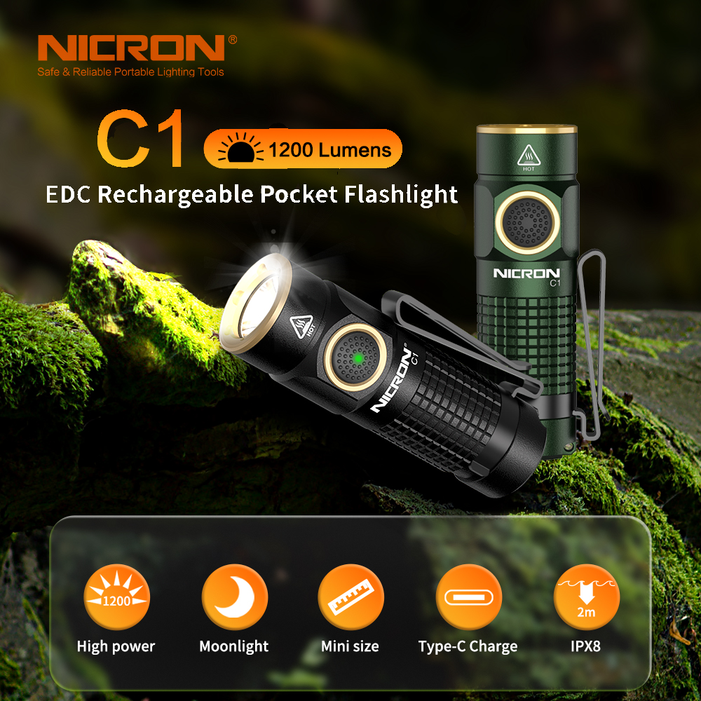 Nicron Mini LED Flashlight C1 1200lumens Super Bright Torch Light ...