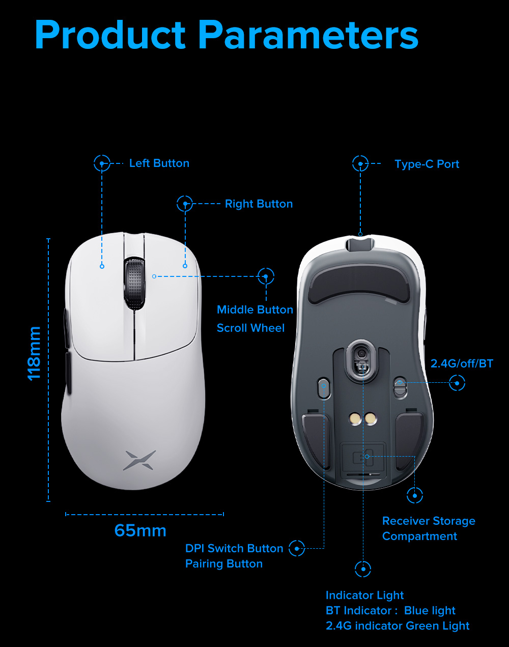 Delux M500 PRO PAW3395 Gaming Mouse DPI MAX 26000 Bluetooth ...