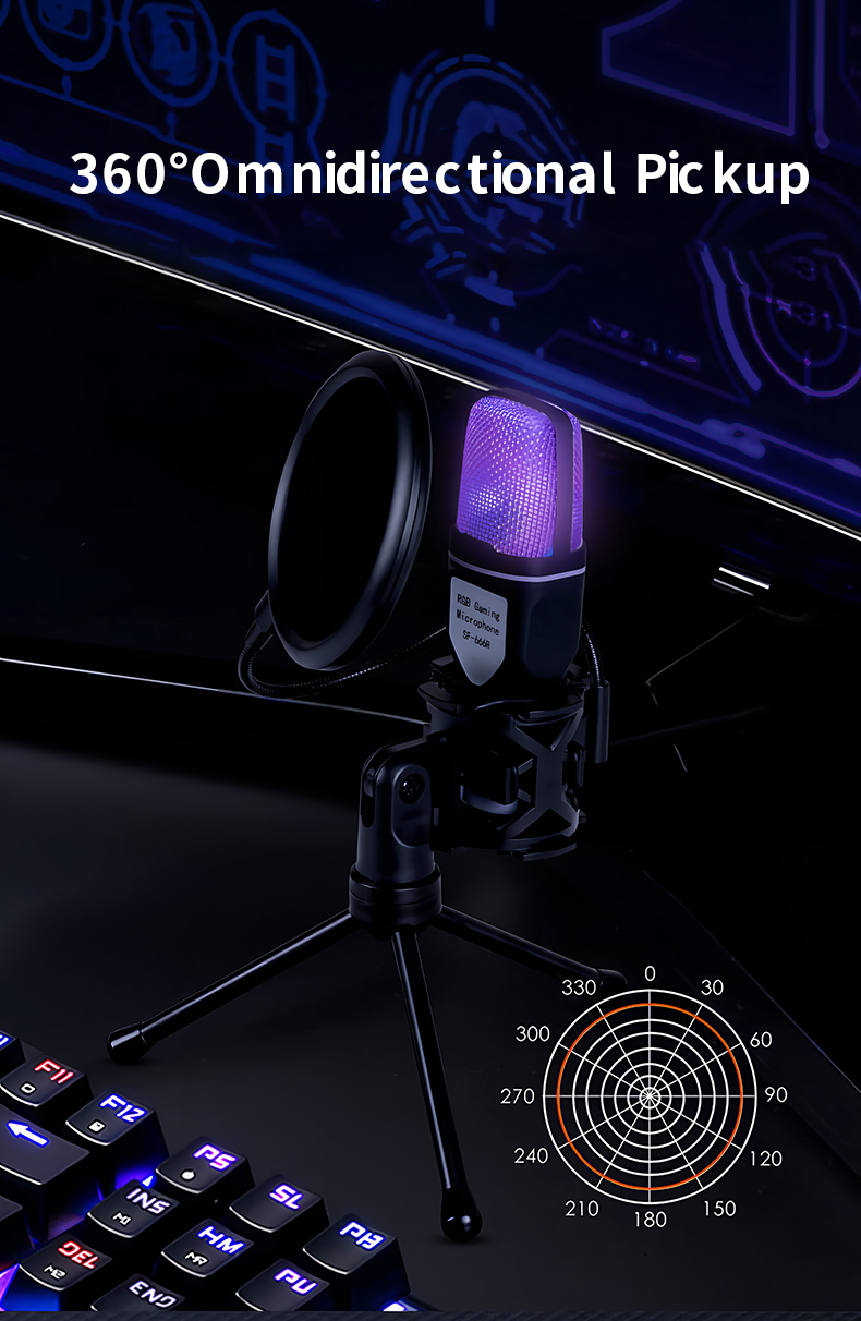 New RGB Gaming USB Wired Microphone for Computers with Noise-Cancelling ...