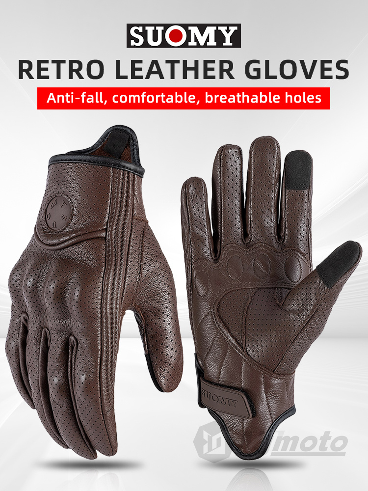 SUOMY Retro Motorcycle Leather Gloves Four Seasons Breathable Windproof ...