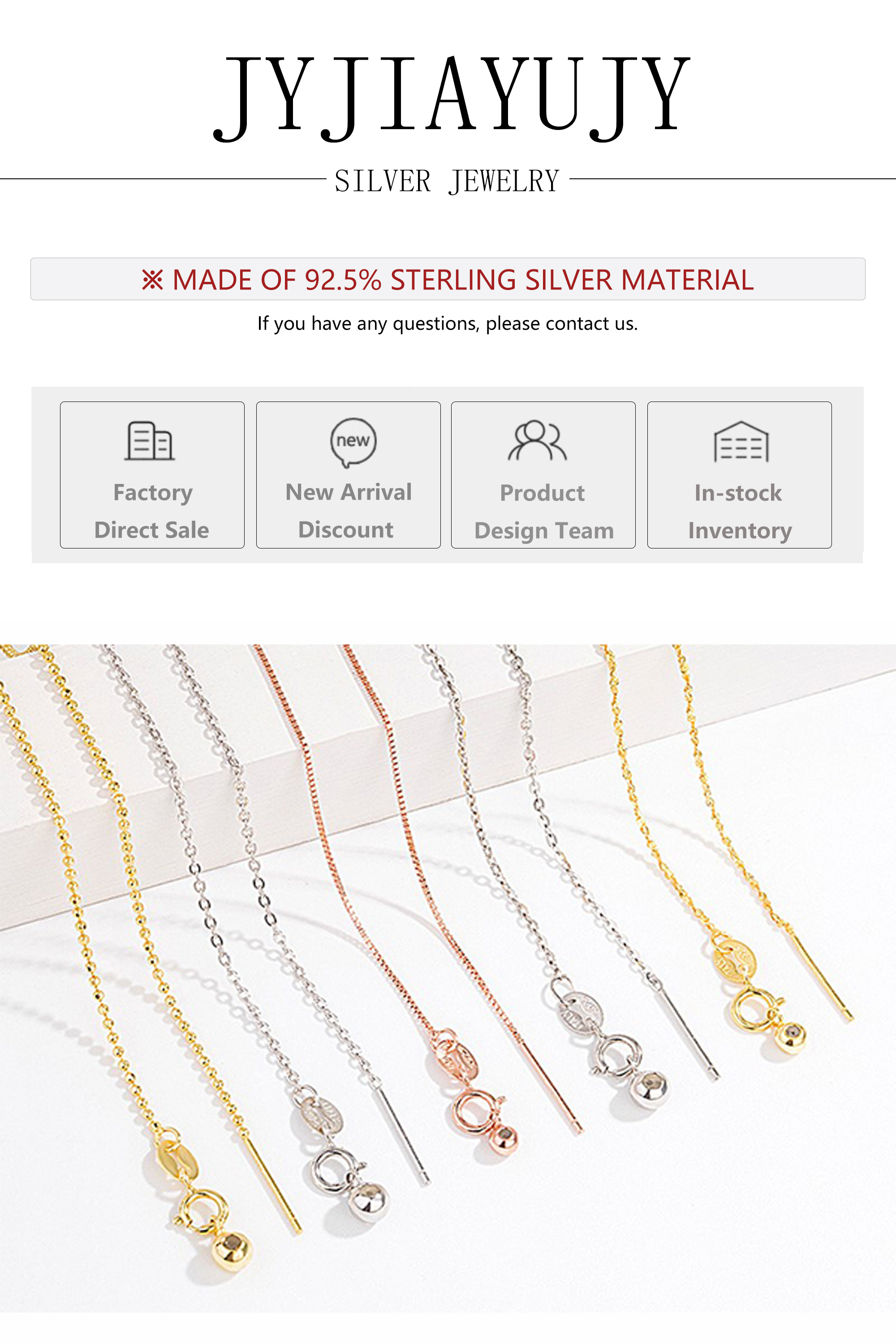 JYJIAYUJY 100% Whole Original Sterling Silver S925 45CM Adjustable Necklace Chain In Stock For ...