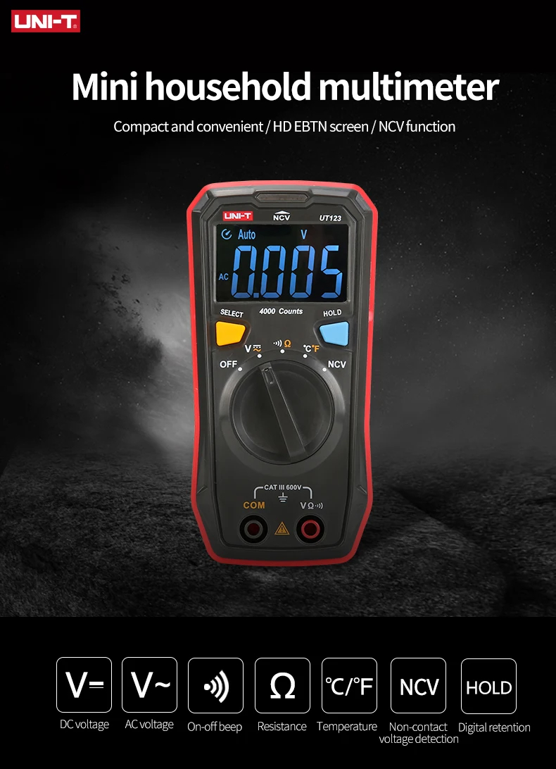 UNI-T UT123D Auto Range Digital UNI-T Multimeter AC DC Voltmeter ...