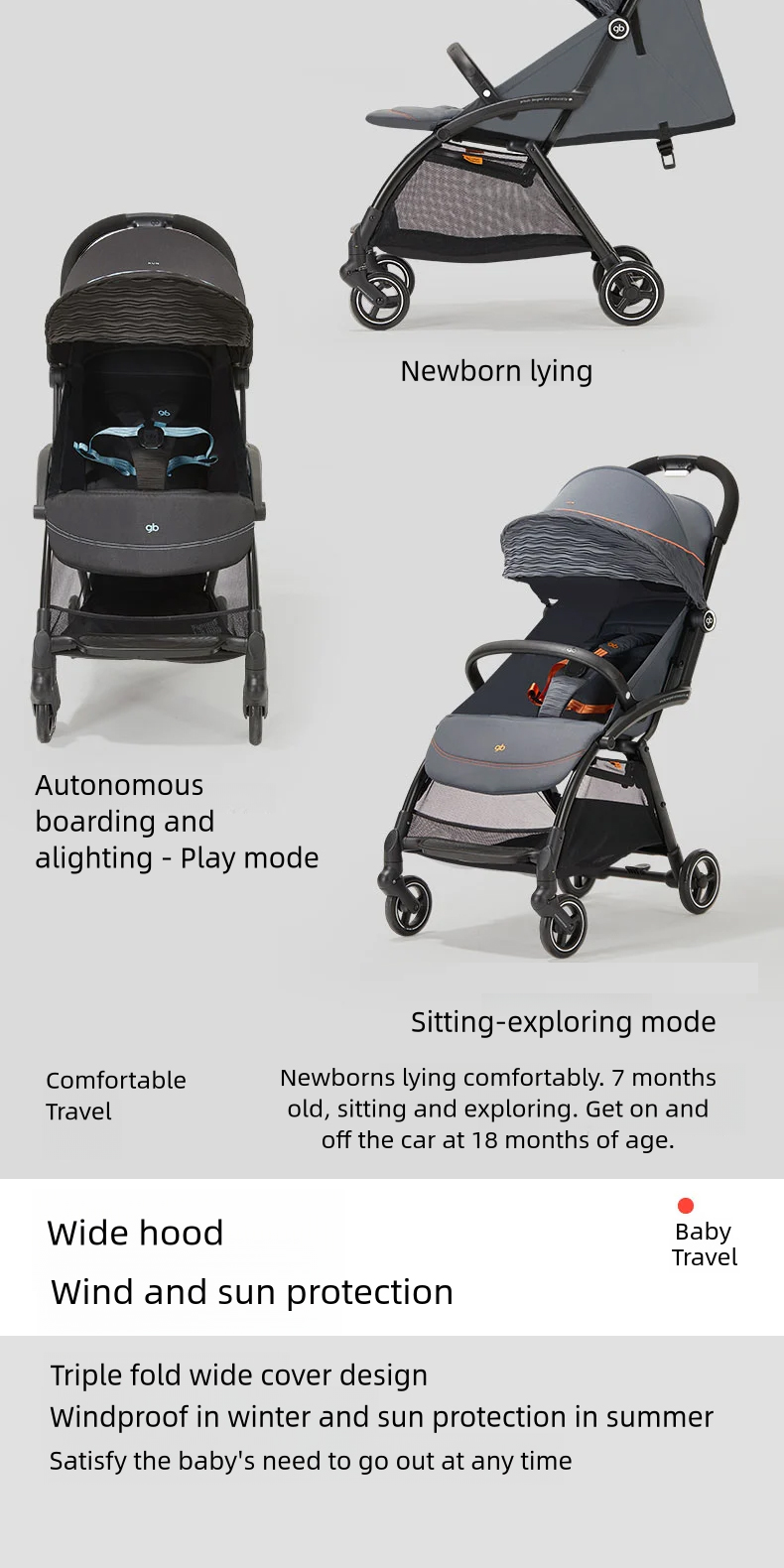 GB KUN widest baby stroller safe Four wheeled baby stroller ...