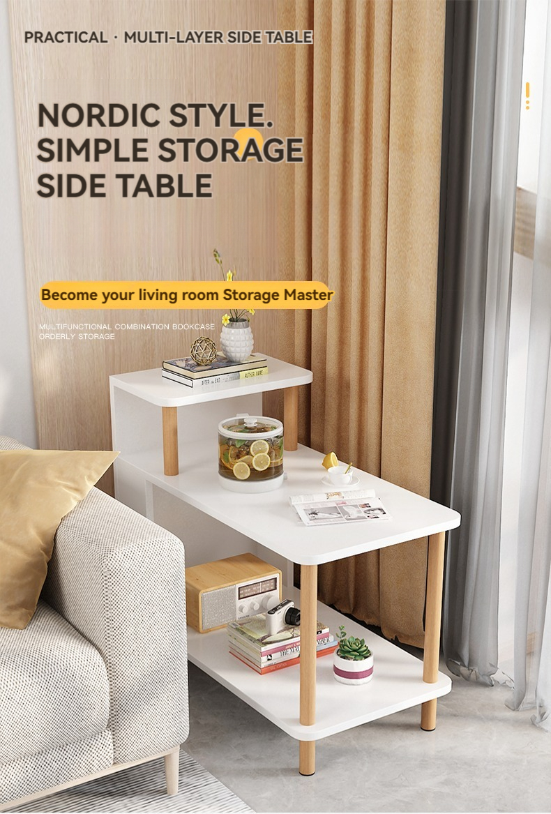 GC 3-Tier Side Table Modern Wood Bedside Table Sofa Side Table Cabinet ...