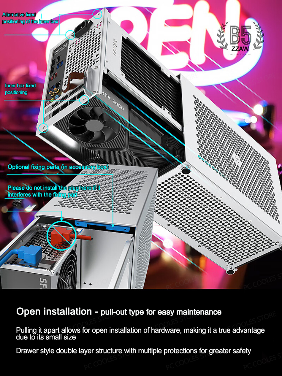 ZZAW B5 All Aluminum Mini ITX Case SFX Power 3090 Graphics Card 240 ...