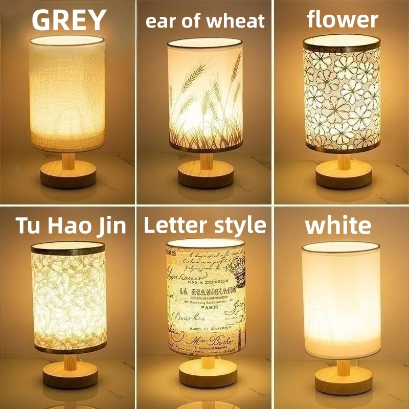 Bedroom Bedside Lampshade Solid Wood Nordic Table USB Powered LED Lamp ...